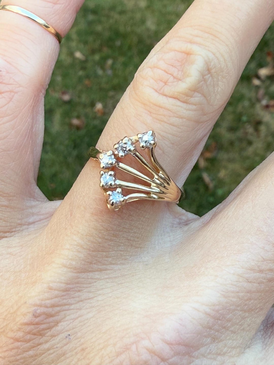 Vintage Round Single Cut Diamond Fan Band Pinky Ring 14k Yellow Gold - Etsy