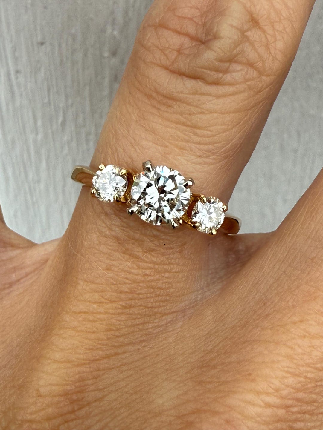 Round Brilliant Cut 3/4ct Natural Diamond Trilogy Engagement Wedding ...