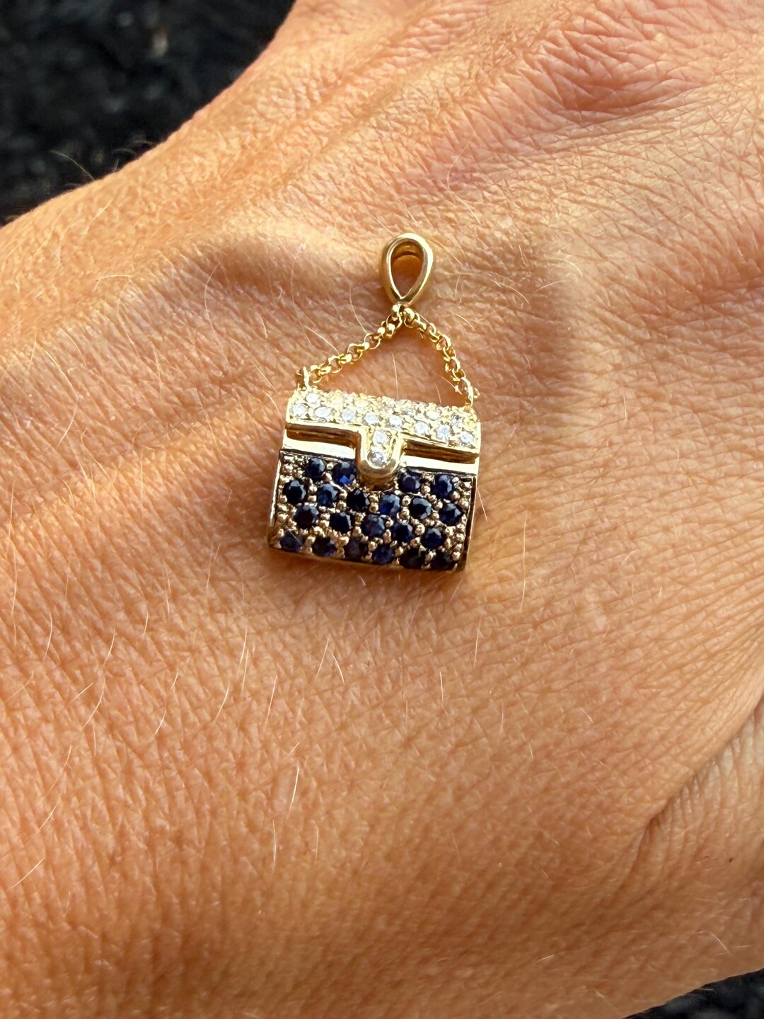 Movable Opening Handbag Purse Blue Sapphire Natural Diamond Pendant 3D ...