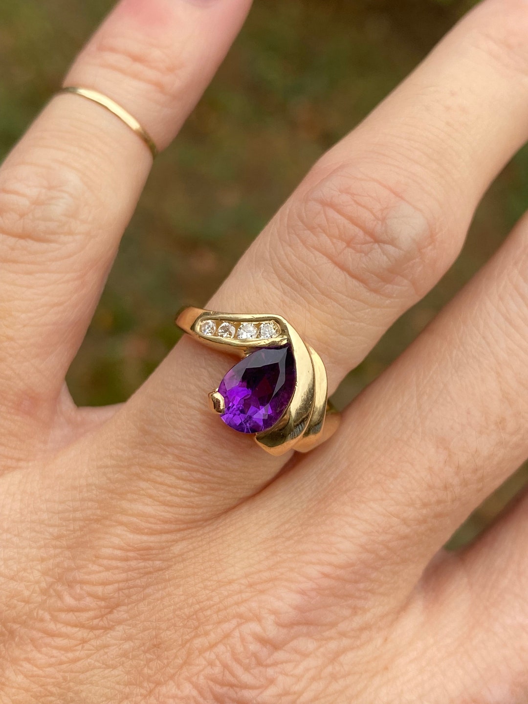 Purple Pear Shape Amethyst Channel Set Diamond 14k Yellow Gold - Etsy