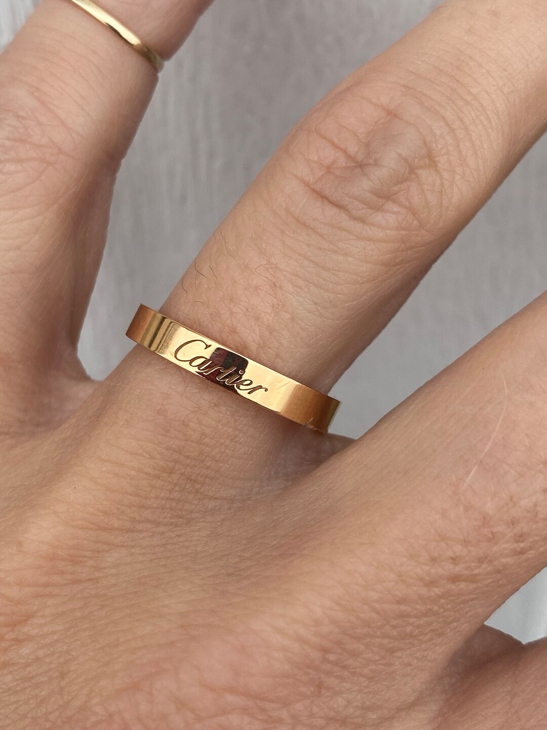 C De Cartier High Polish Flat Square Edge Wide Band 18K Rose Gold Ring ...