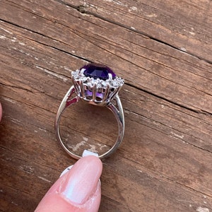 Vintage Genuine Step Cut Oval Amethyst Round Single Cut Diamond Halo ...