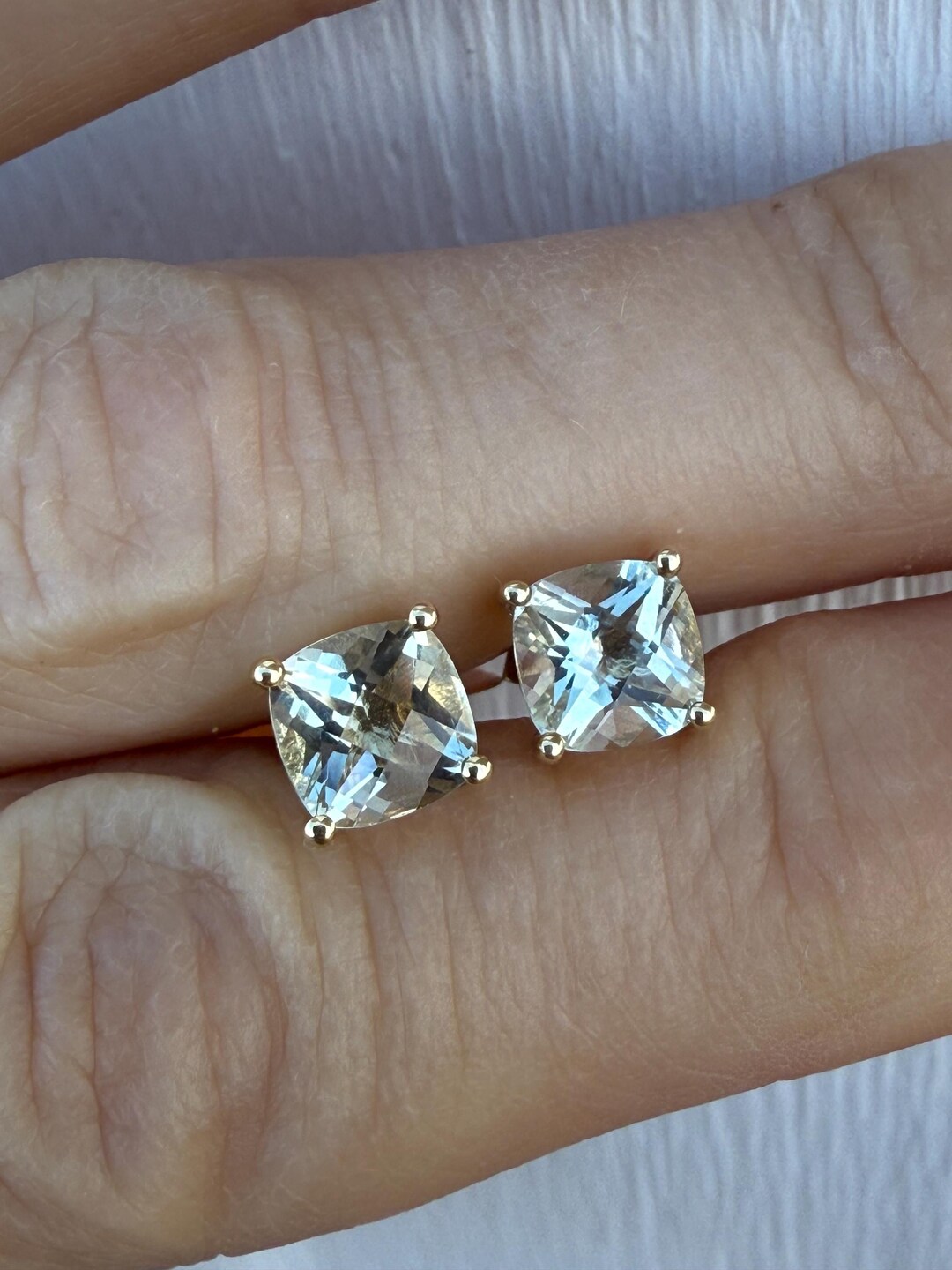 Effy 4.25ct Checkerboard Cushion Cut Prasiolite Green Amethyst Stud ...