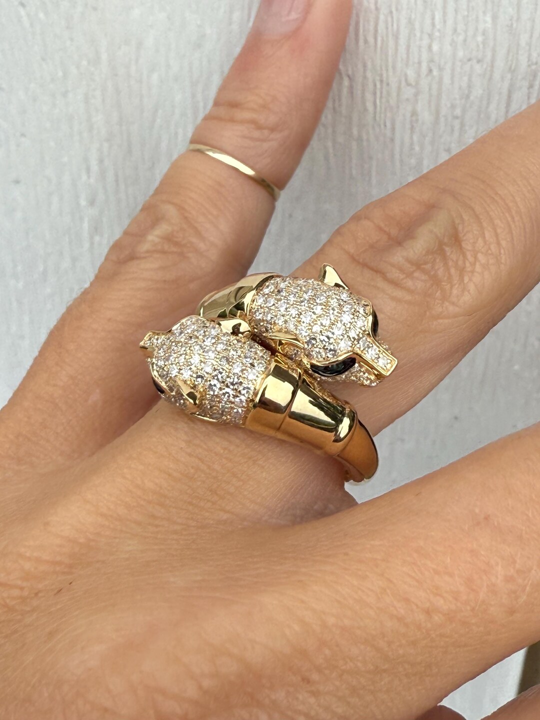 Effy Double Panther Big Cat Emerald Round Natural Diamond 14K Yellow ...