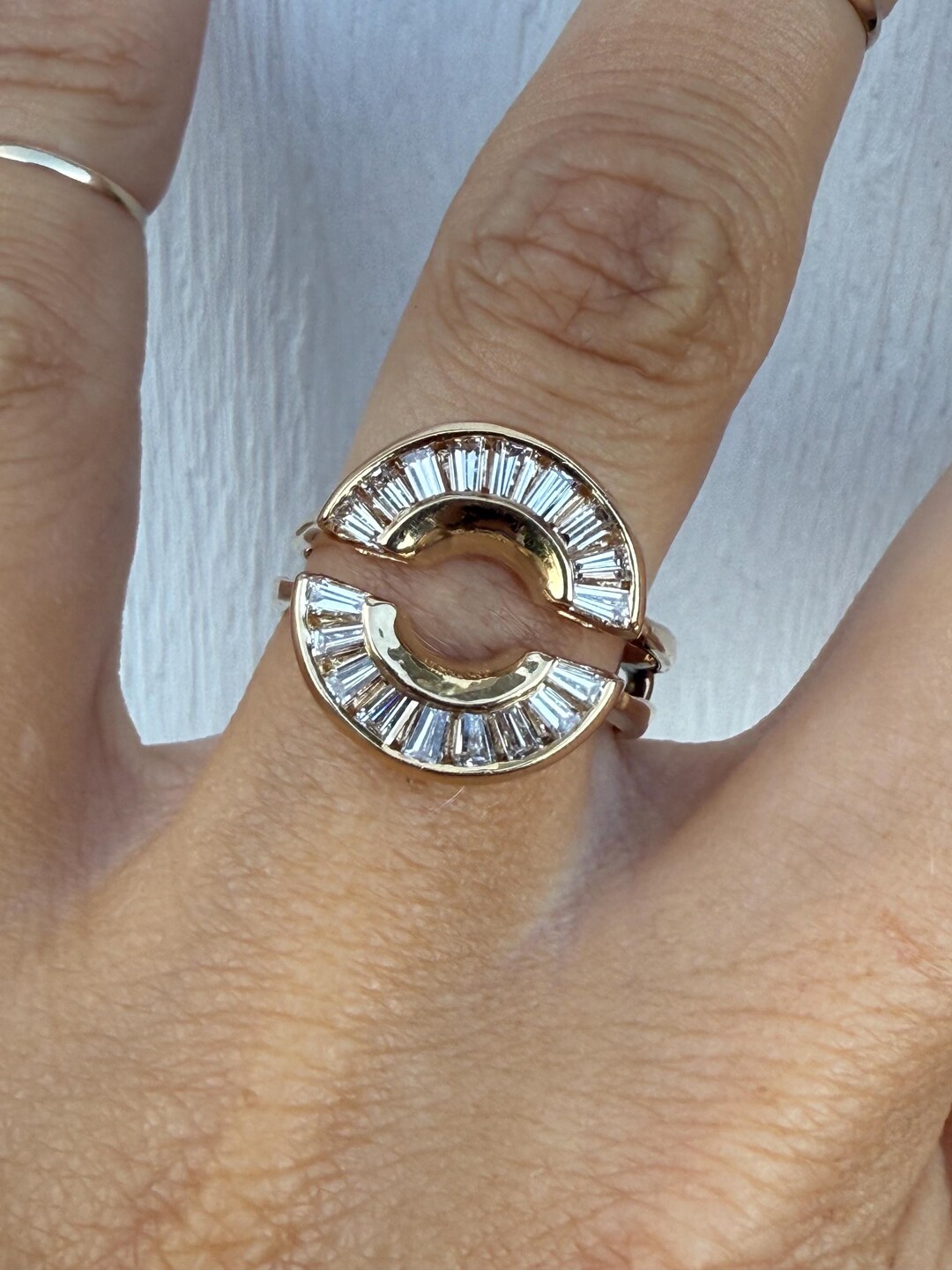 Very Sparkly Natural Baguette Diamond Channel Set Ring Guard 14K Yellow ...