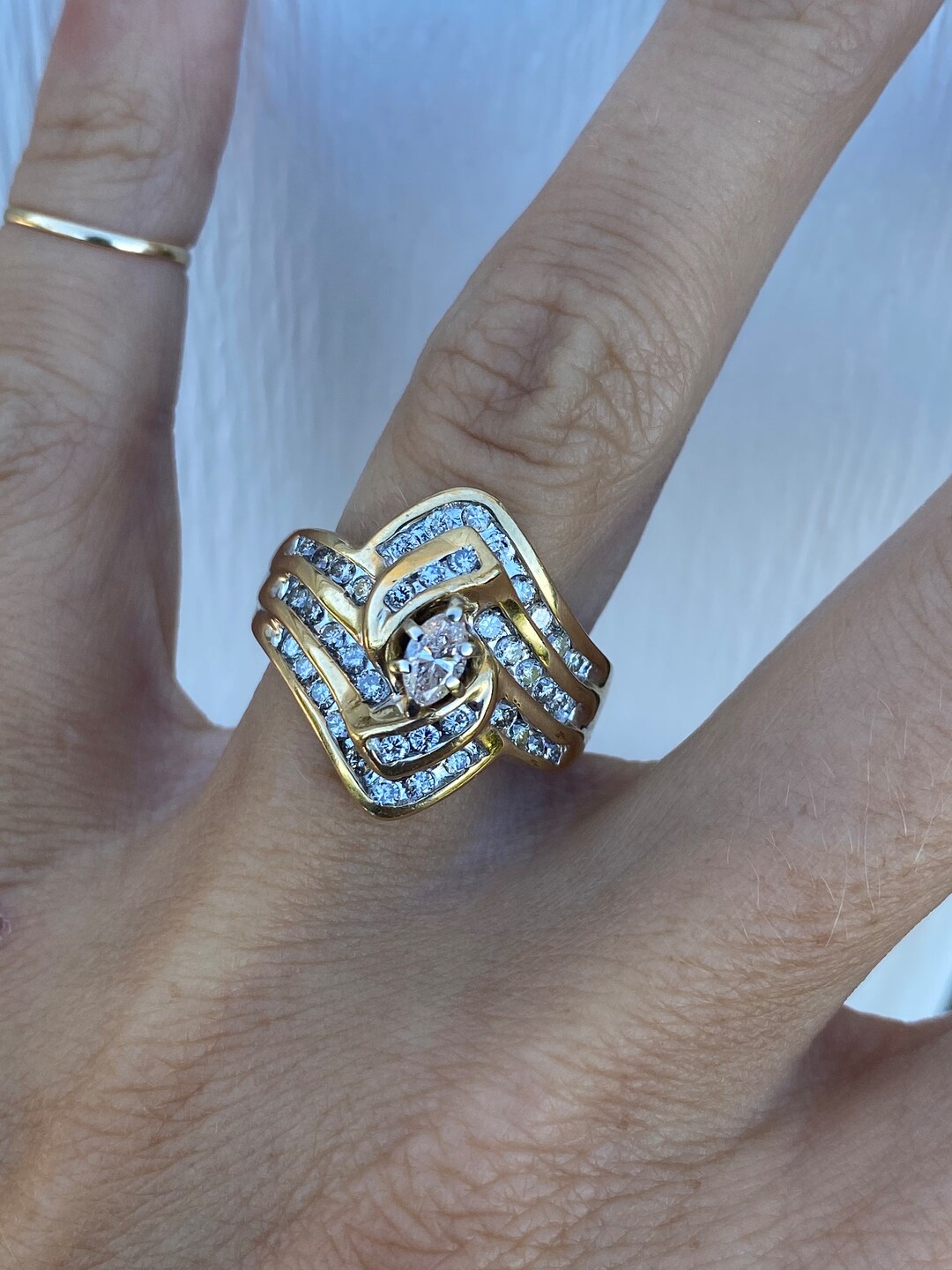 Genuine 3/4ct Marquise Round Diamond Cocktail Ring or Engagement Ring ...