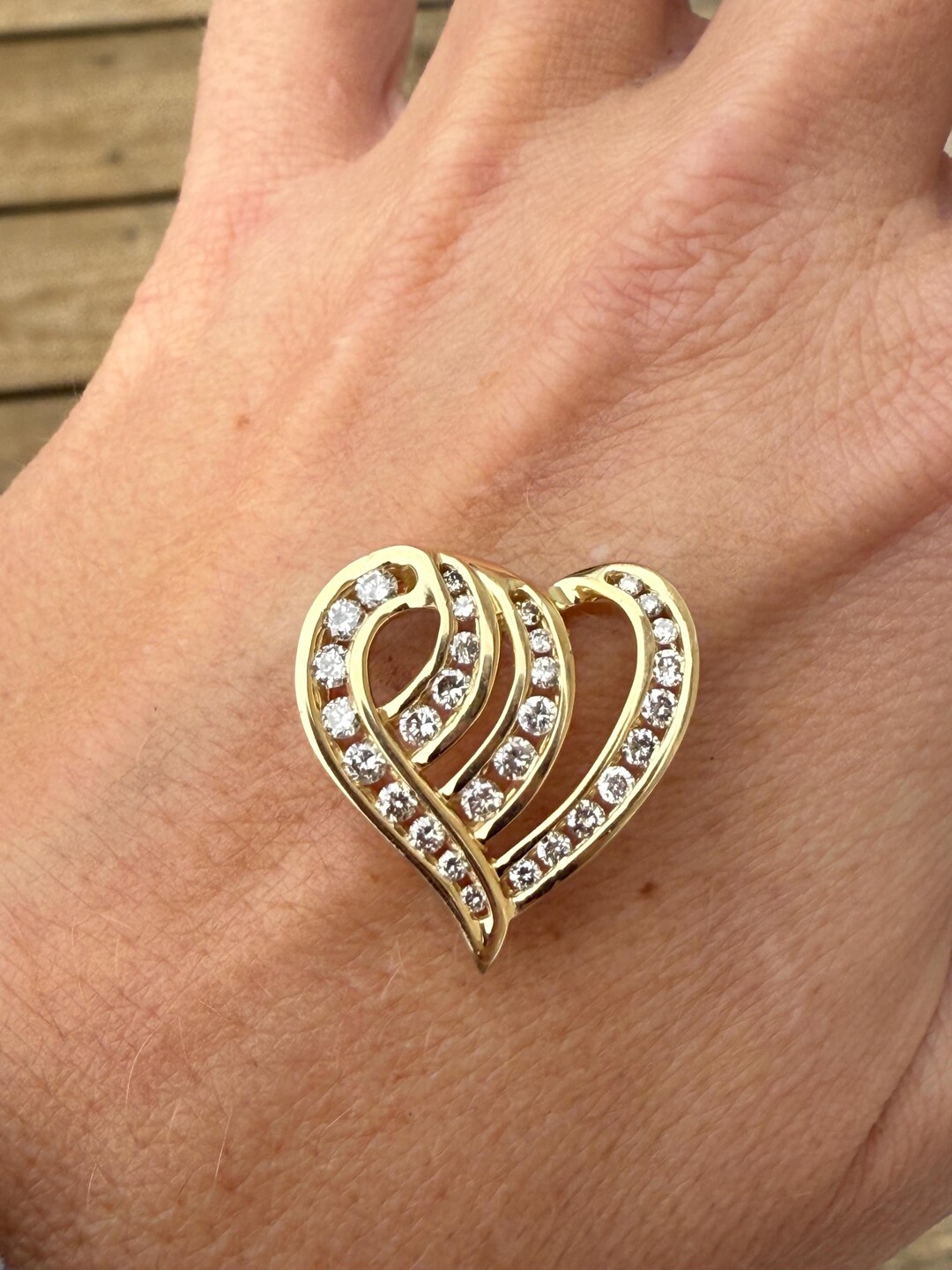 Channel Set Natural Round Diamond Heart Slide Pendant 14K Yellow Gold ...