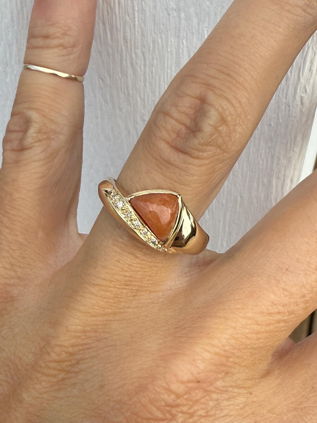 Orange Jade Diamond Ring 14k Yellow Gold - Etsy