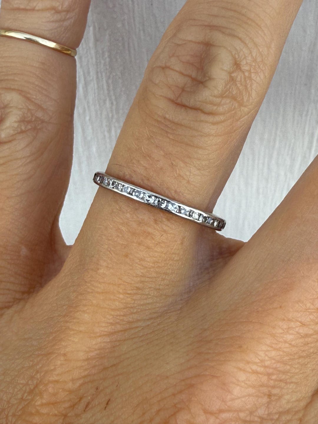 Circa 1932 Vintage Platinum Old Single Cut Diamond Full Eternity Band Stacking Stackable Wedding ...