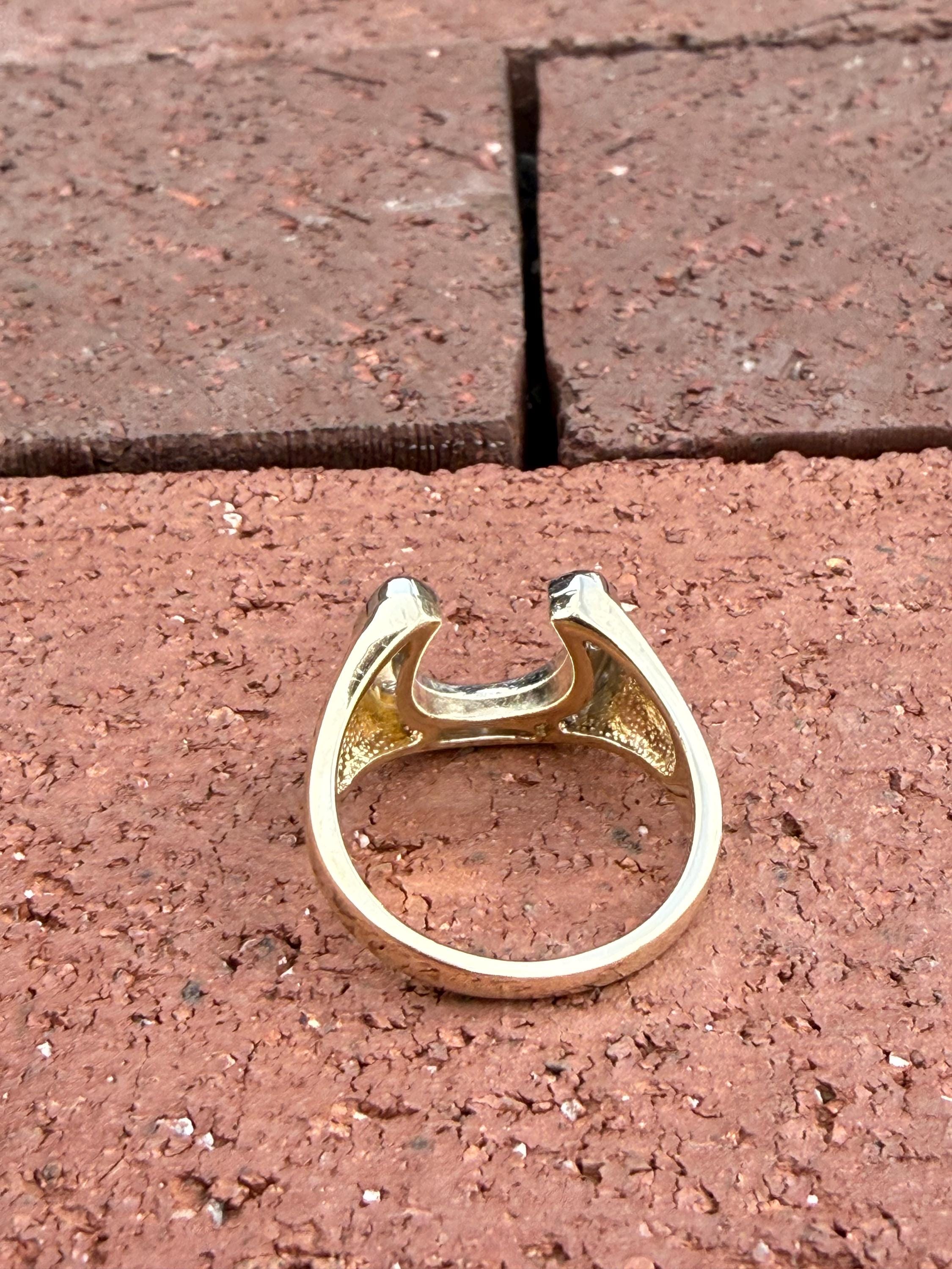 Vintage Estate Round Natural Diamond Horseshoe Ring 14k Yellow Gold and ...