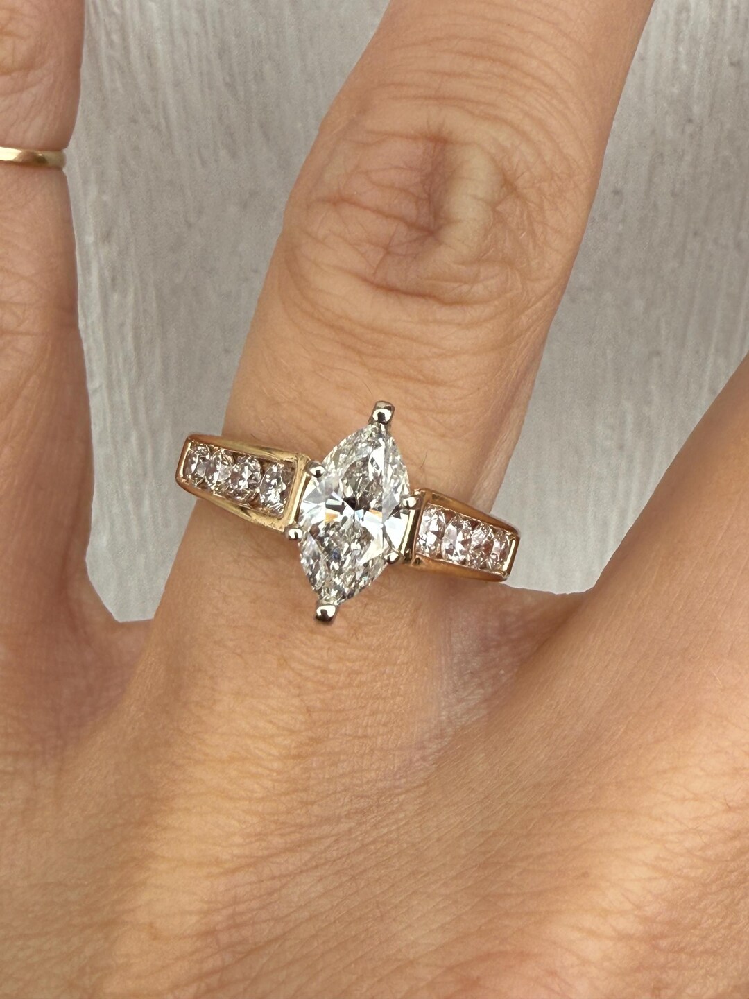 Natural Marquise Channel Set Round Diamond Engagement Ring 14k Yellow ...