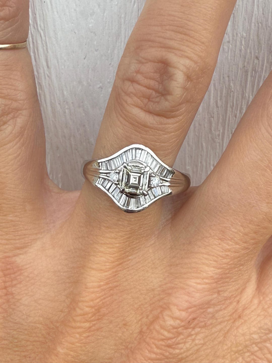 Platinum Carre Cut Channel Set Baguette Diamond Engagement Ring or ...