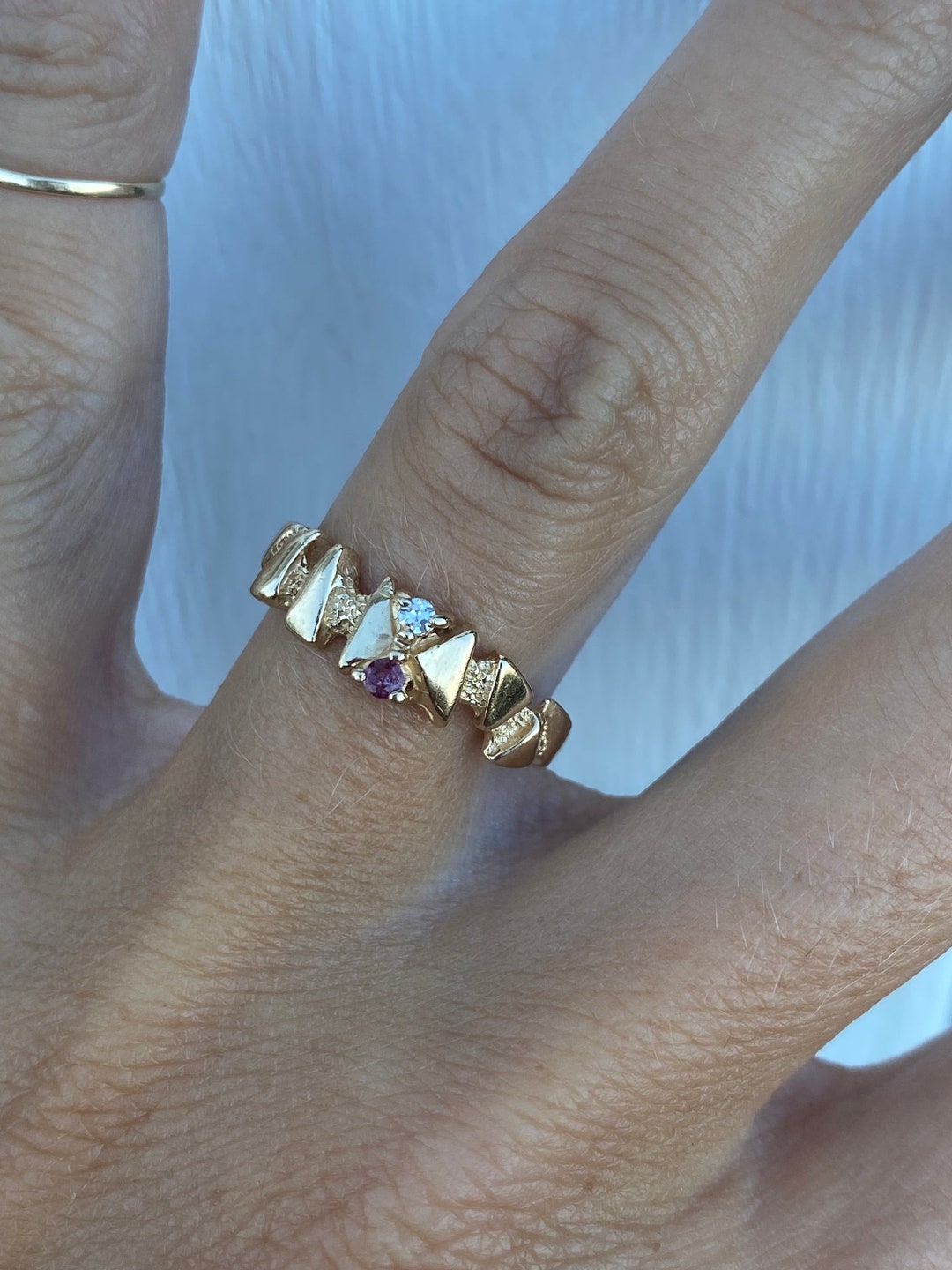 Vintage Estate Modernist Round Single Cut Diamond Ruby Band Ring 14k ...