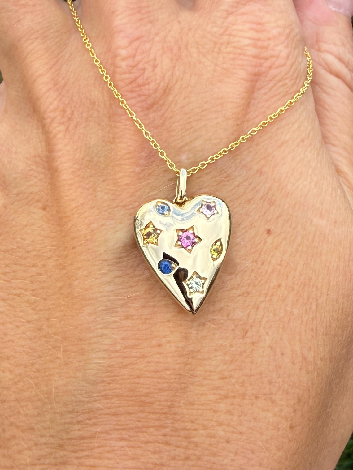 Effy Multi Color Sapphire Heart Pendant Charm 16" to 18'' Chain ...
