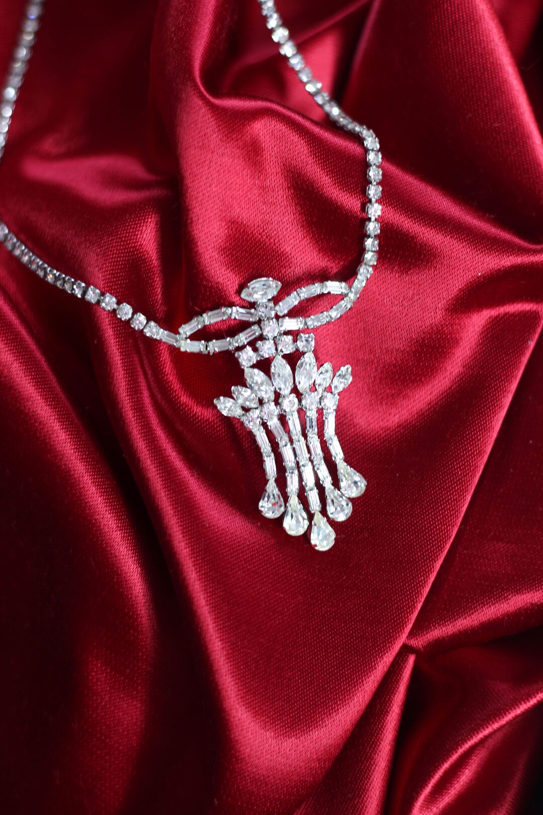Vintage Jay Flex Sterling Signed Rhinestone Bow Necklace - Etsy