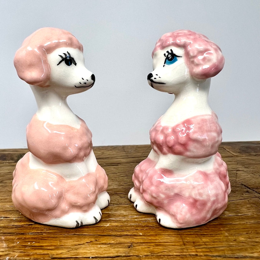 Vintage White and Pink Poodle Set CHARMING! - Etsy