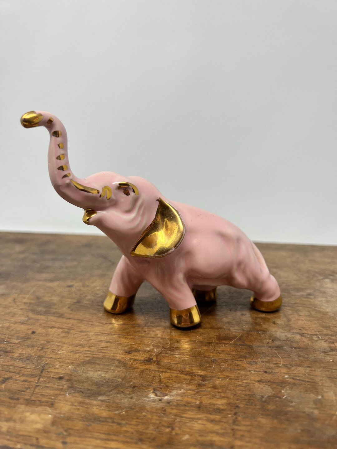 Vintage Pink Elephant Figurine Trunk up Gold Trim Good Luck Positive - Etsy