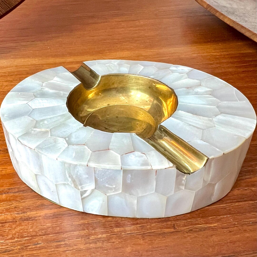 Vintage Oval Mother of Pearl Ashtray With Brass Inlay - Etsy