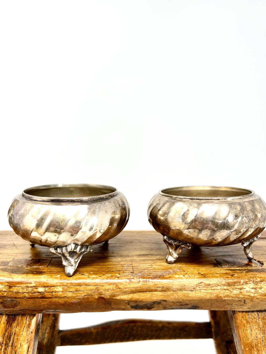 3 Footed Vintage Silver Plated Salt Cellars Pair - Etsy