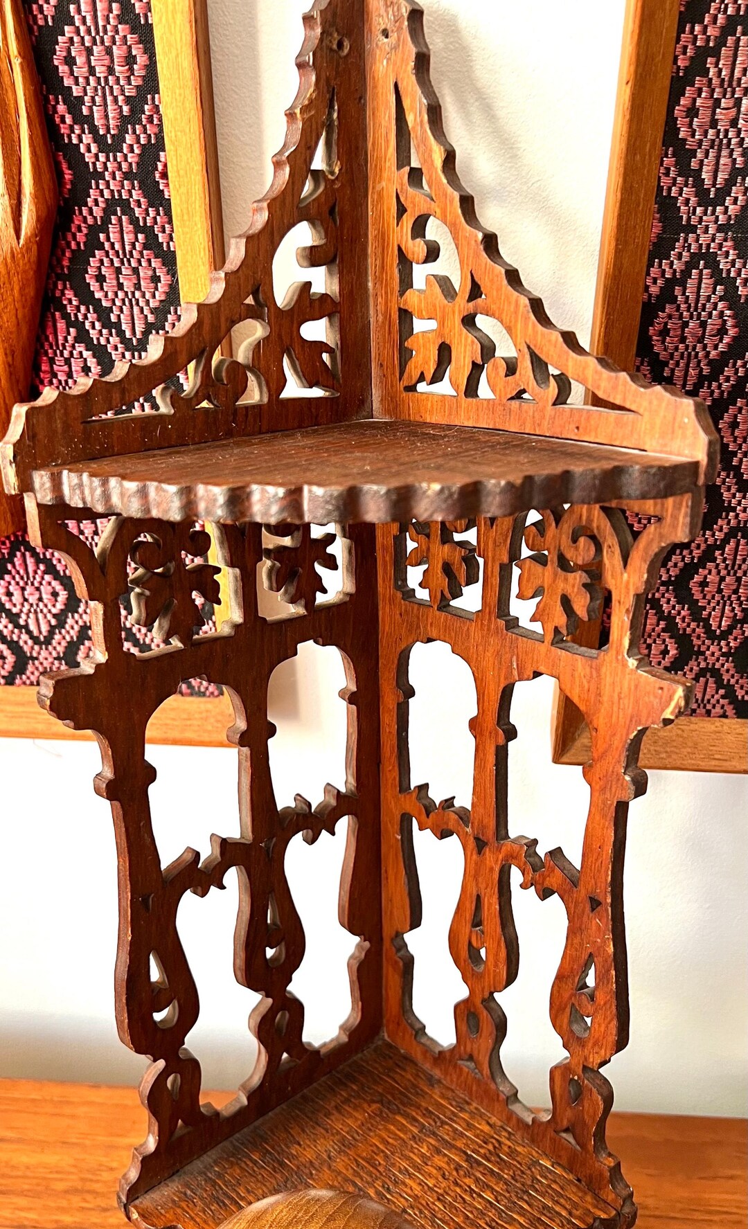Cherry Wooden Victorian Corner Wall Shelf Display. 18” Tall X 6” Wide ...