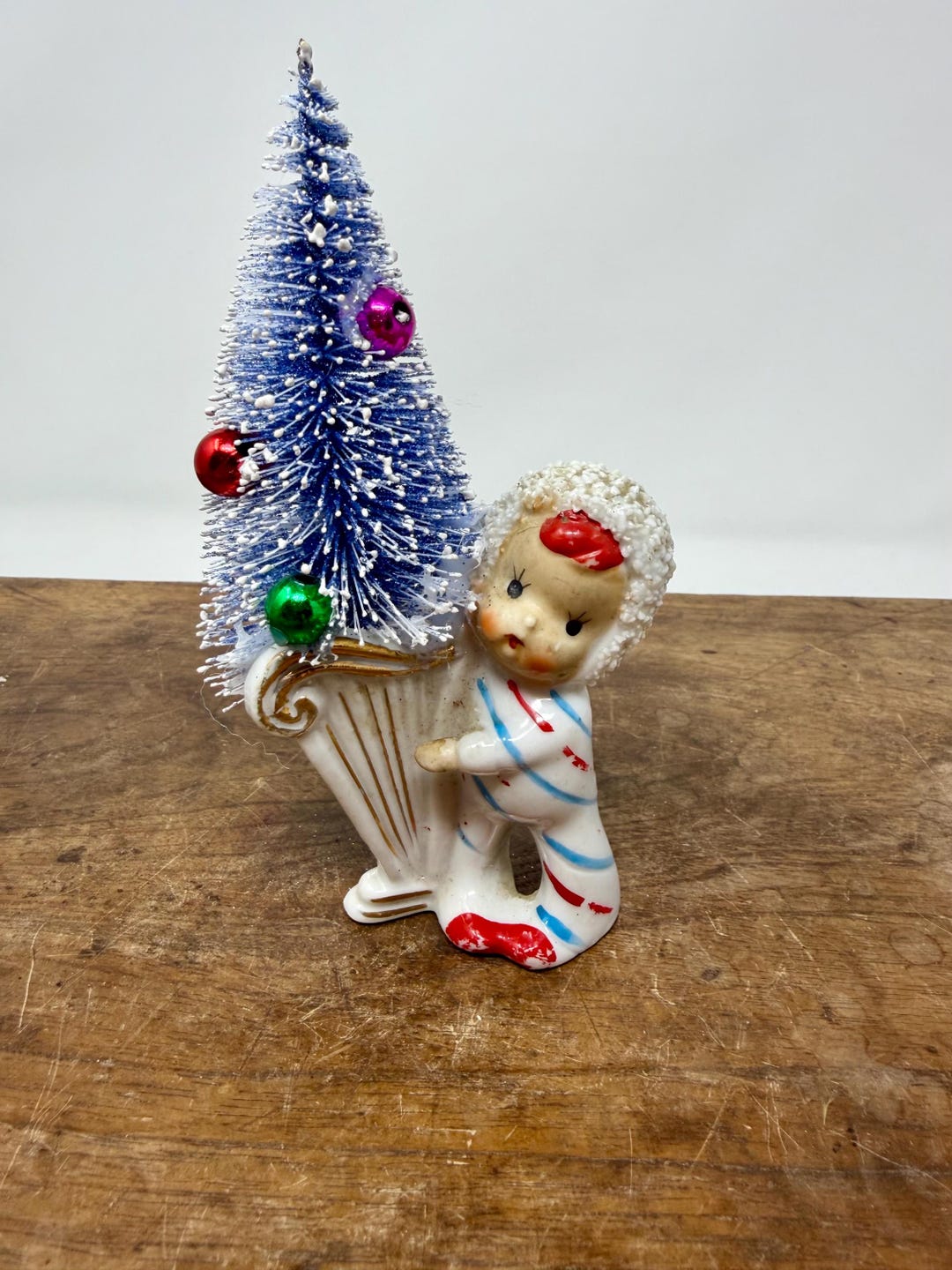 Vintage Candy Cane Boy Holding a Christmas Tree Harp - Etsy