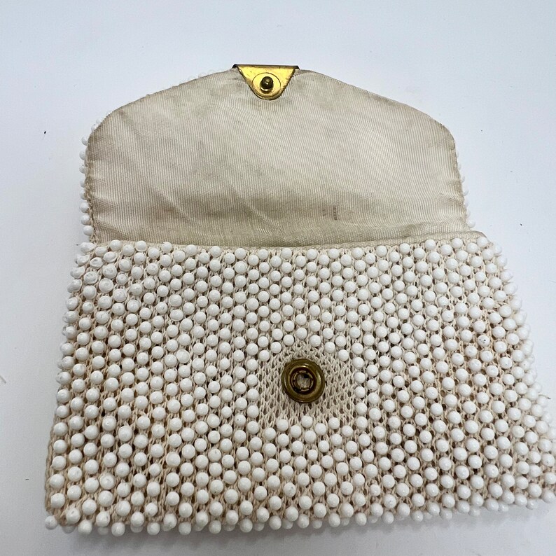 1970s Plastic Bead Coin Purse Cream White Rhinestone Snap Vintage - Etsy