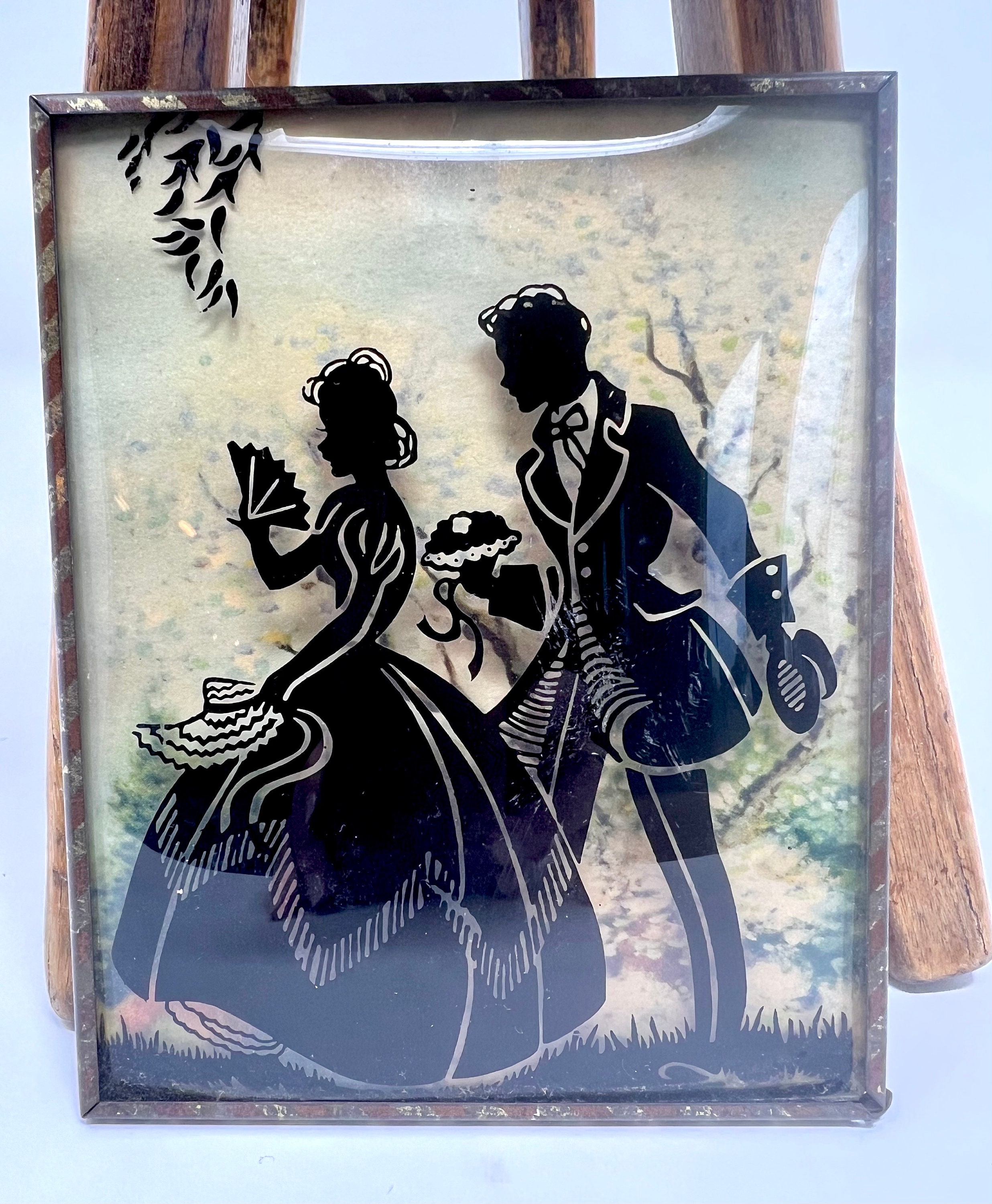 Two Antique Silhouette Bubble Glass Art - Etsy