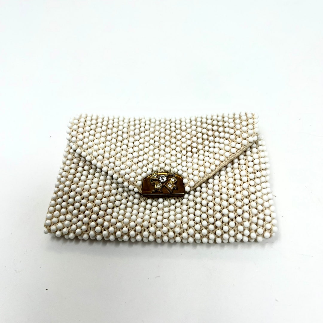 1970s Plastic Bead Coin Purse Cream White Rhinestone Snap Vintage - Etsy