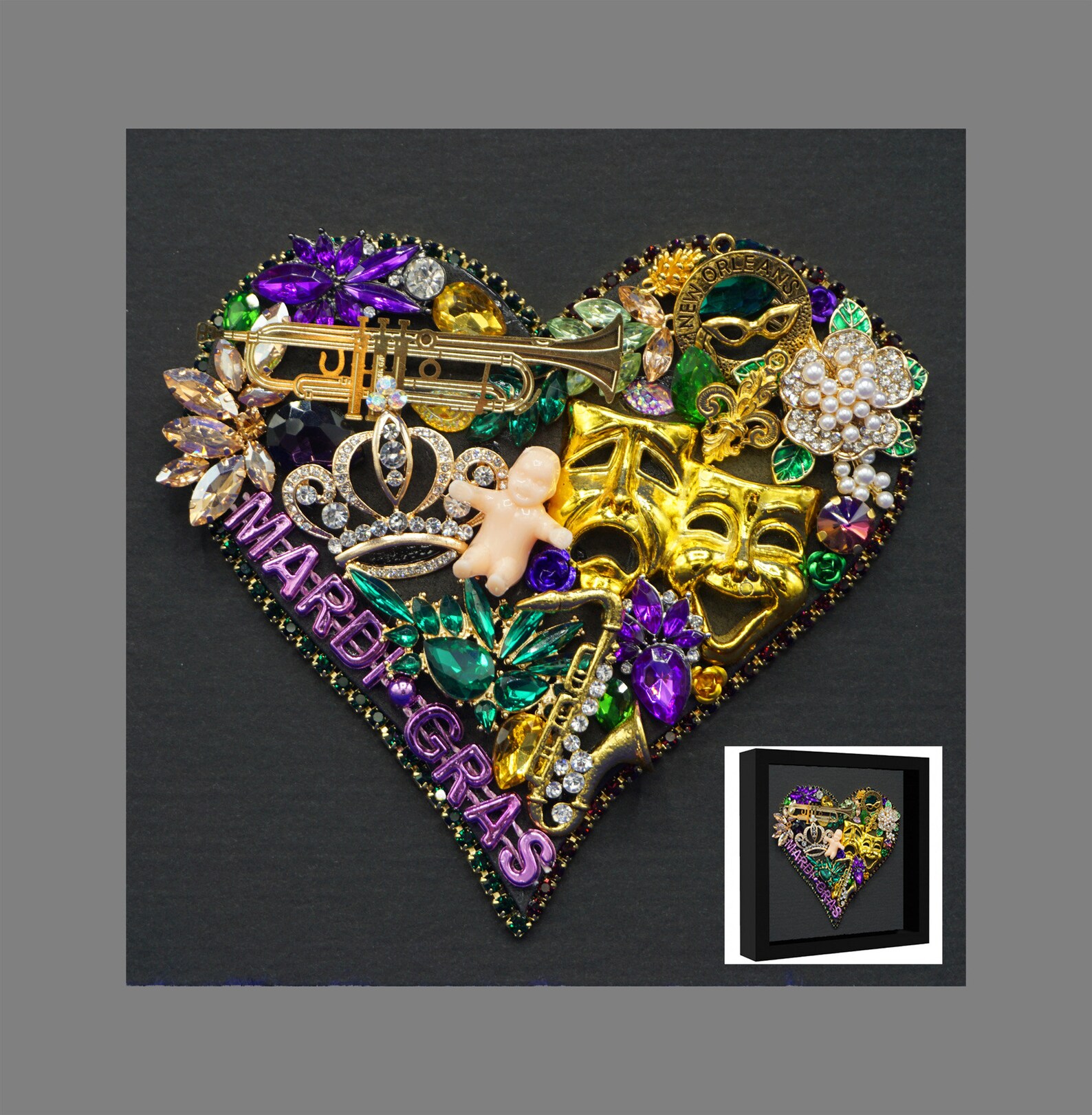 Mardi Gras Heart Heart - Shadowbox Framed - Etsy