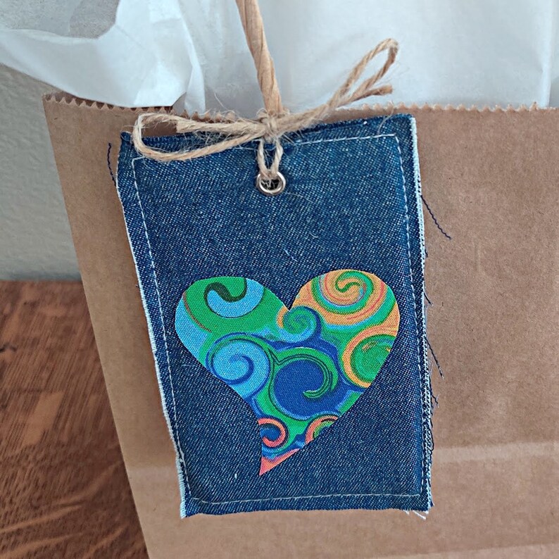 Upcycled Denim Gift Tag Holder-reusable Zero Waste Pocket, Heart ...
