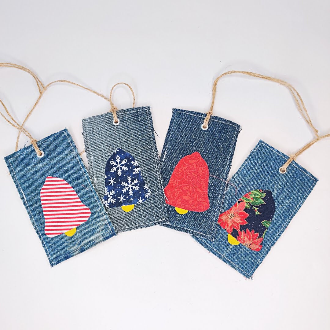 Reusable Denim Gift Tags With Christmas Bell Applique, Made From ...