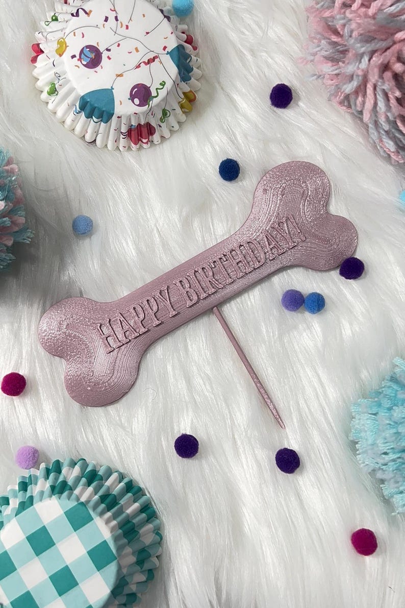 Custom Dog Birthday Cake Topper 3D Print Cut Out Dog Bone Gotcha Day ...