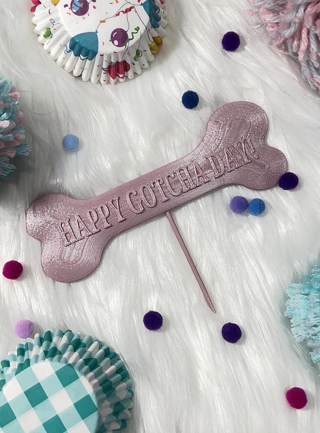 Custom Dog Birthday Cake Topper 3D Print Cut Out Dog Bone Gotcha Day ...