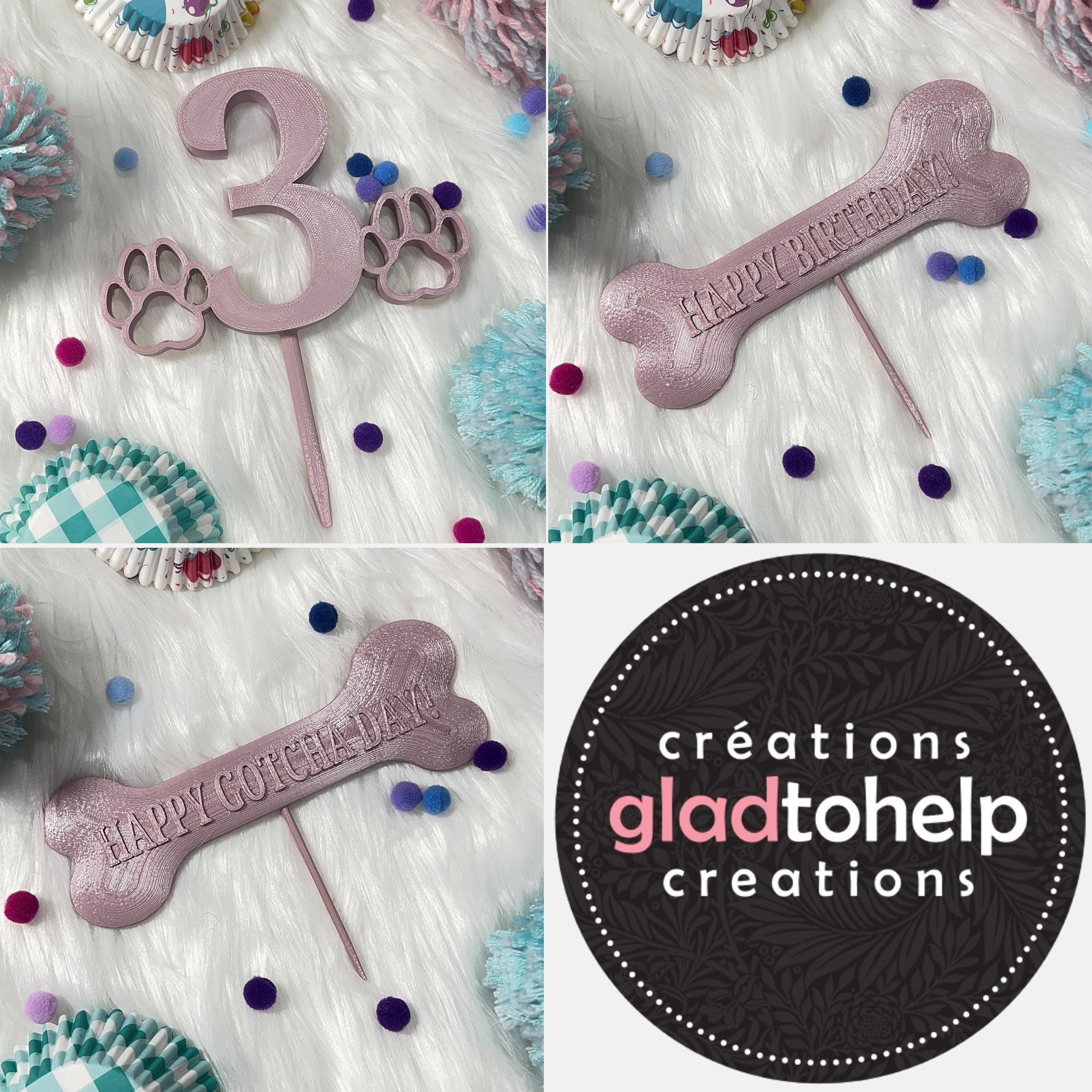 Custom Dog Birthday Cake Topper 3D Print Cut Out Dog Bone Gotcha Day ...