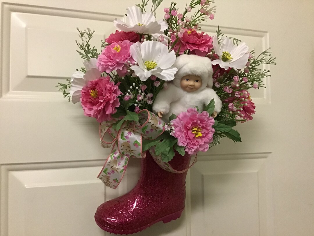 Easter Spring Rain Boot Wreath, Door Hanger, Birthday Gift, Anne Geddes ...
