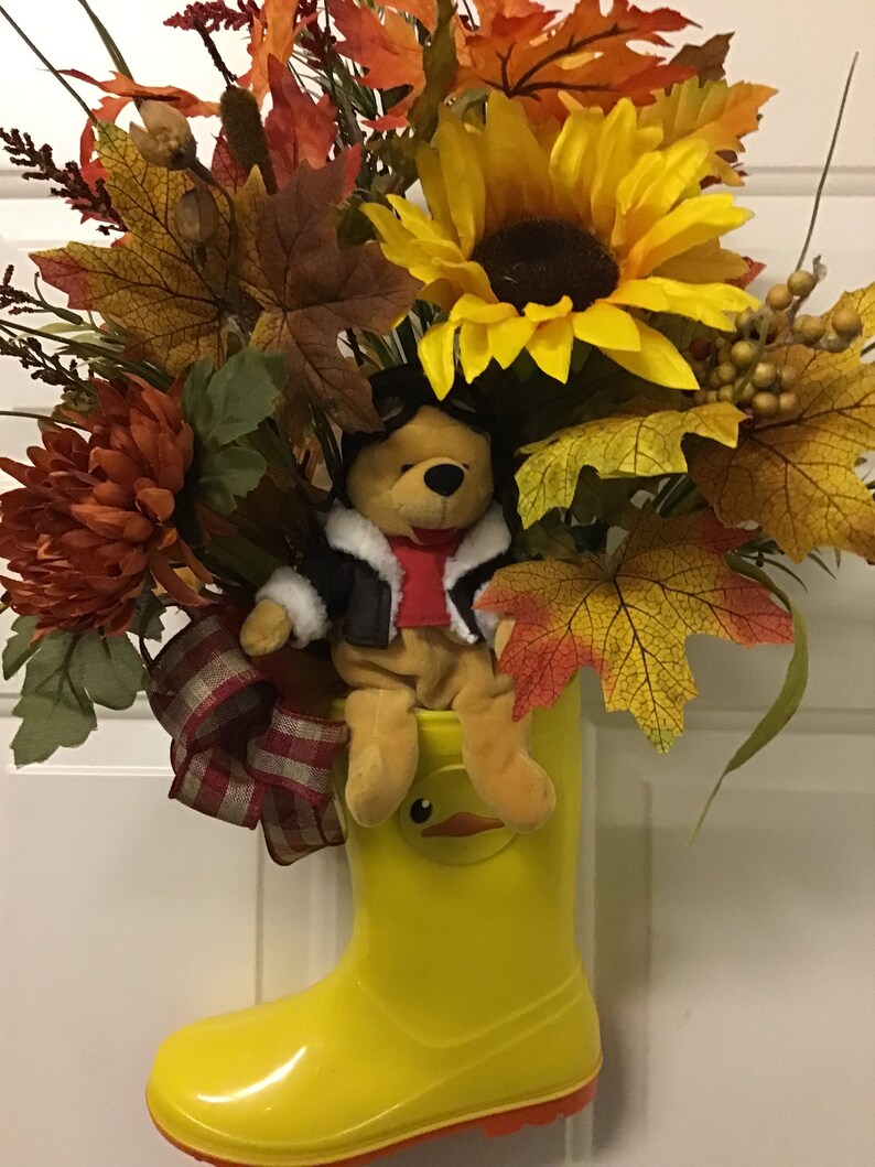 Winnie the Pooh dressed as a Pilot Fall Rain Boot Wreath, Foyer & Porch ...
