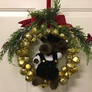 Jingle Bell Moose Winter Wreath, Holiday, Christmas Wreath, Porch ...