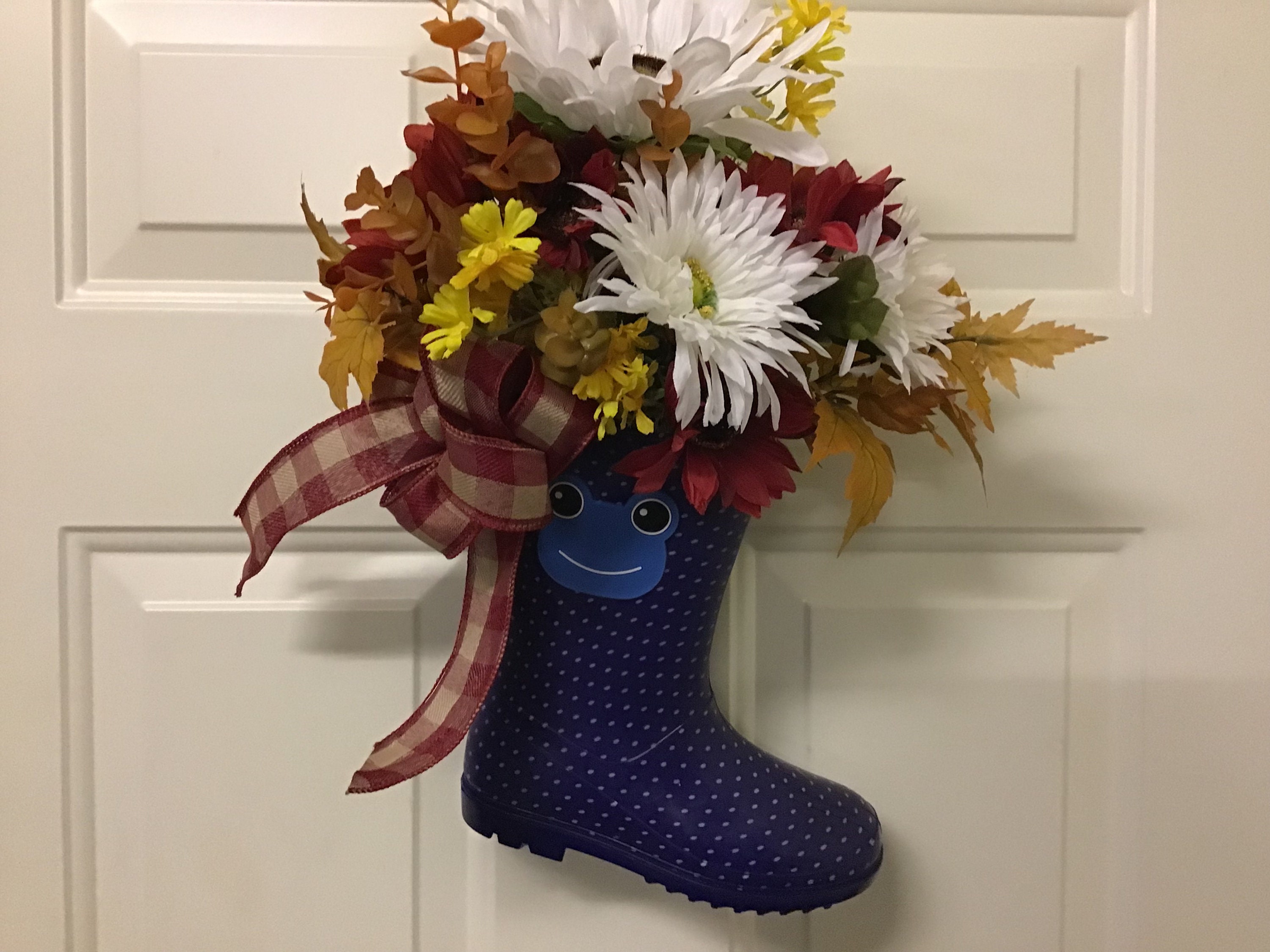 RAIN BOOT WREATH. New Blue Boot With White Polka Dots, Brilliant Colors ...