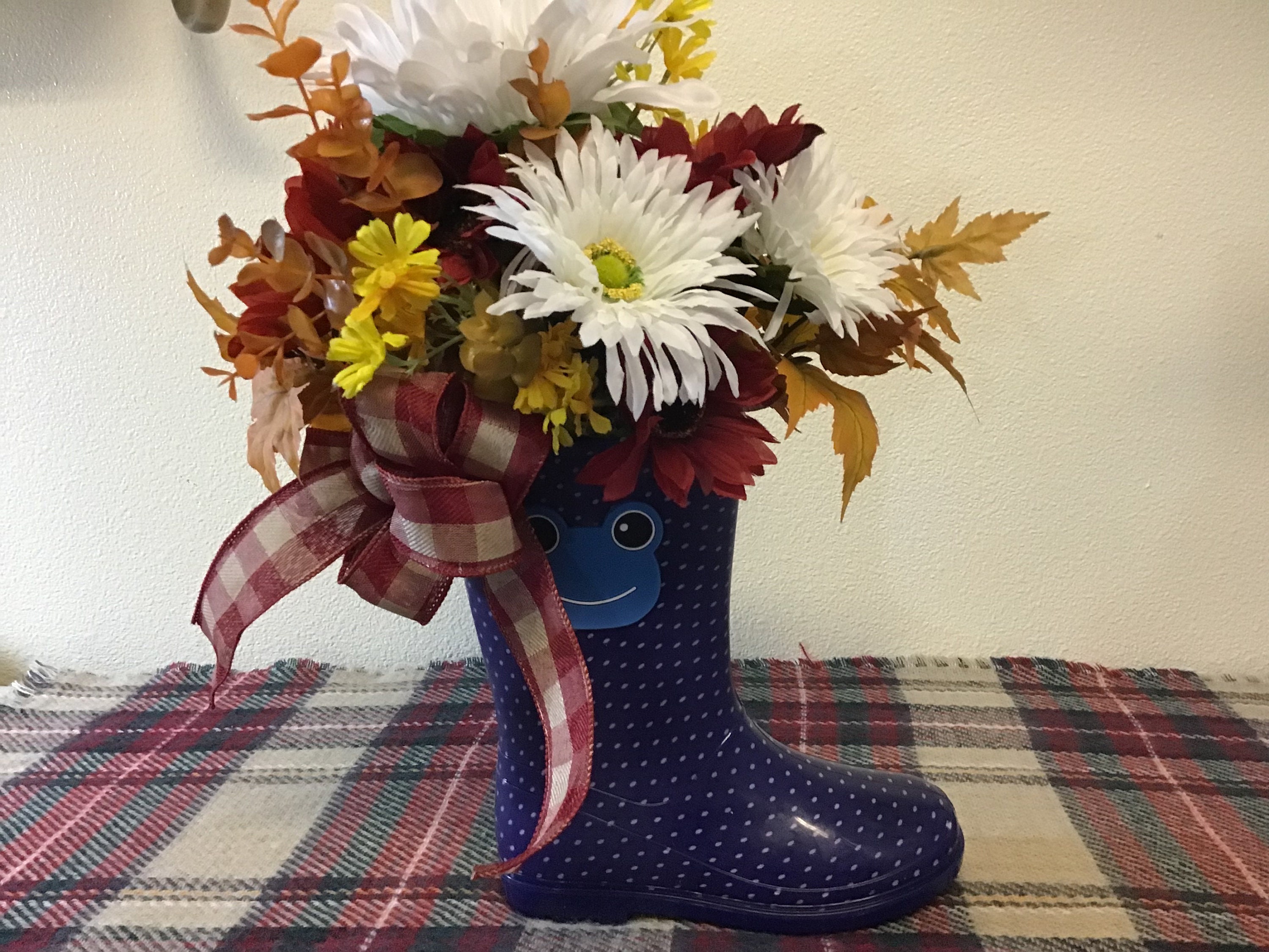 RAIN BOOT WREATH. New Blue Boot With White Polka Dots, Brilliant Colors ...