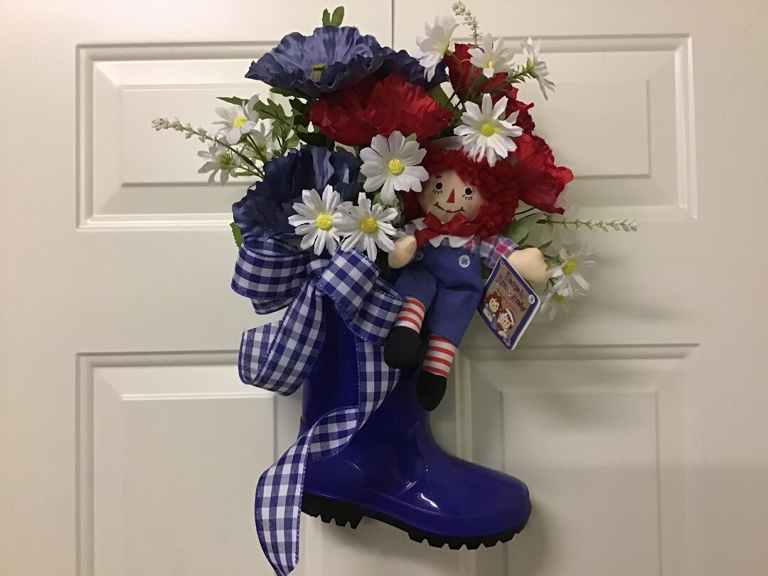 Raggedy Andy Rain Boot Wreath, Door Hanger, Baby Gift, Gift for Adult ...