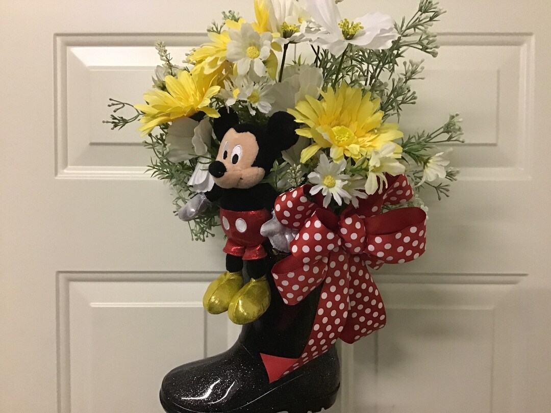 Mickey Mouse Rain Boot Wreath, Black Glittery Rain Boot Filled W/yellow ...