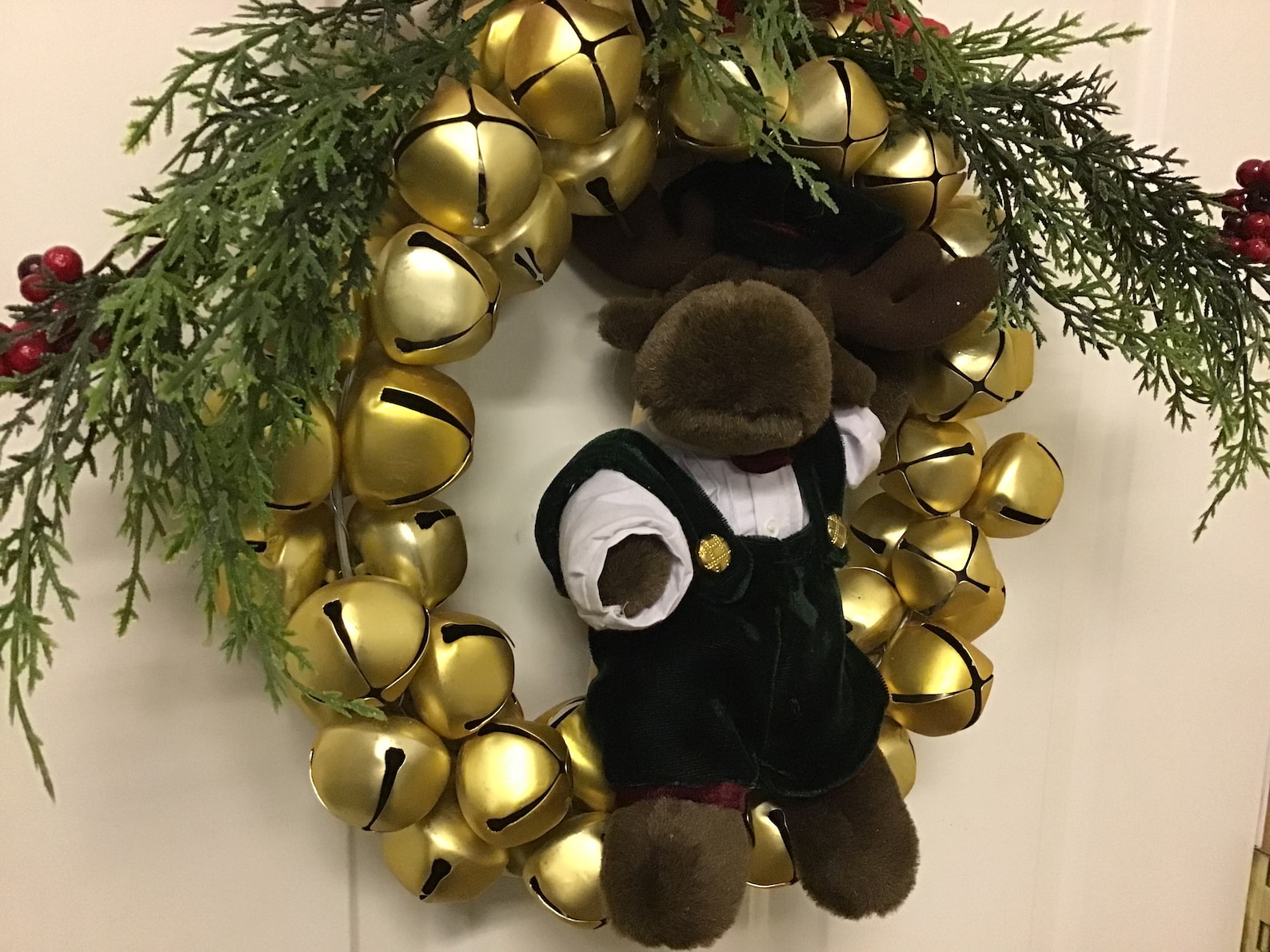 Jingle Bell Moose Winter Wreath, Holiday, Christmas Wreath, Porch ...