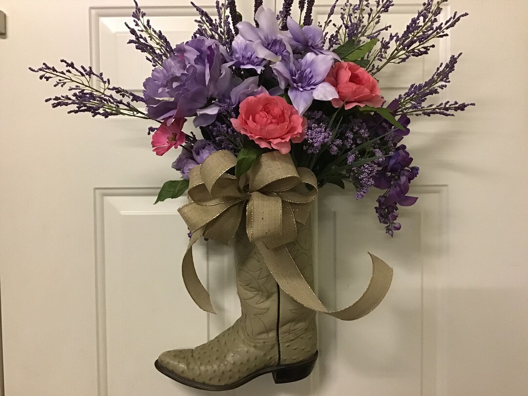Deluxe Cowboy Boot, Lg. Spring & Summer Front Door Wreath! Beige Boot ...