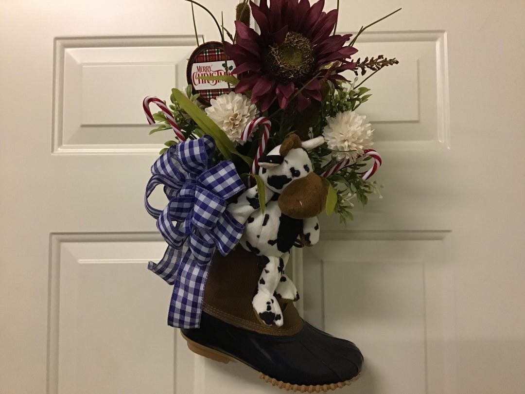 RUSTIC Duck Boot Christmas Wreath, Collectible Beanie Baby Cow ...