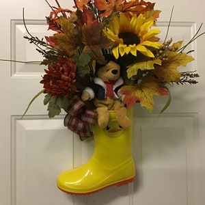 WINNIE THE POOH dressed as a Pilot Fall Rain Boot Wreath - Etsy