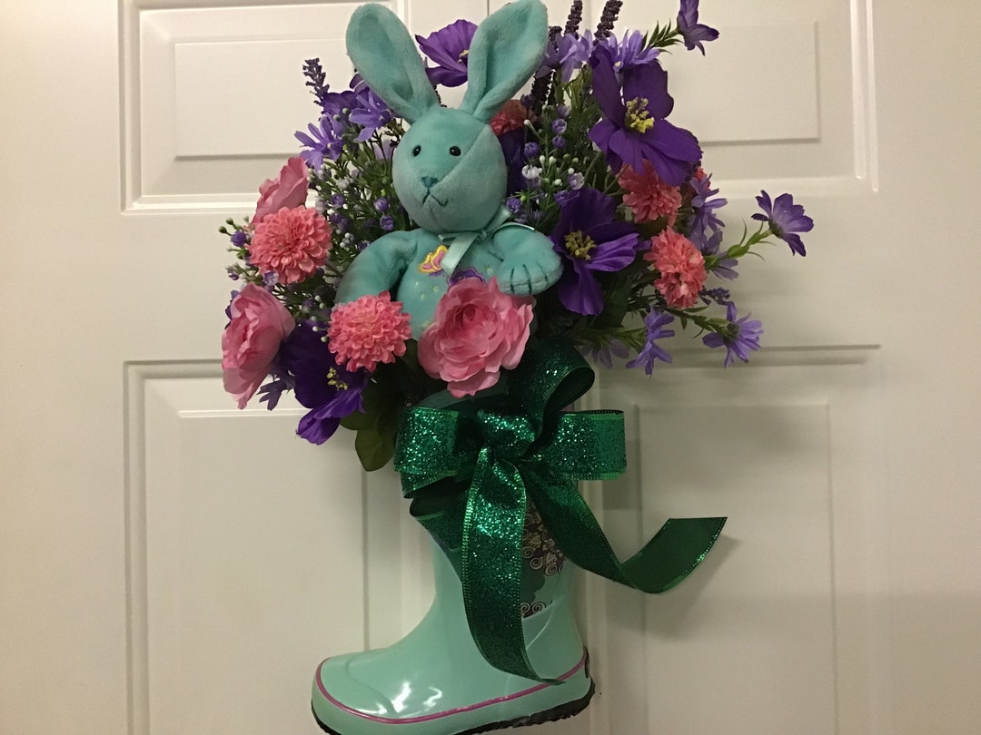 Easter ~ Spring Rain Boot Wreath, Seafoam Green Decorated Boot W ...