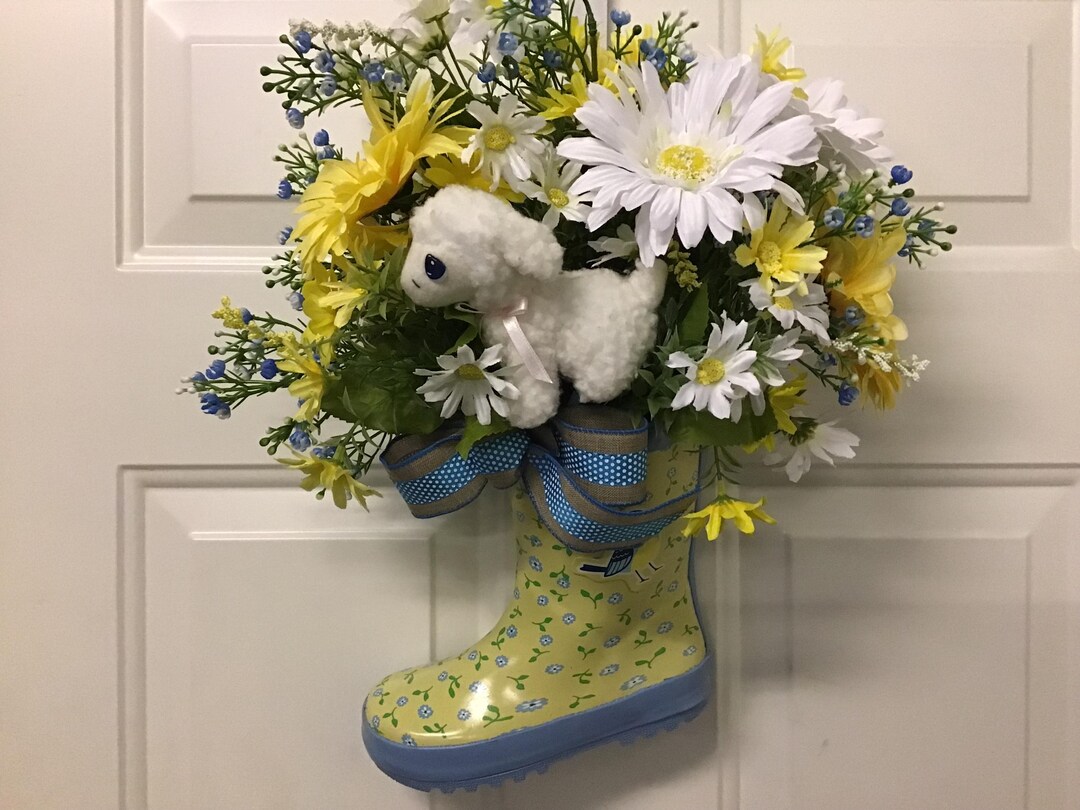Spring Lamb Front Door Rain Boot Wreath, Cute Enough for a Baby Gift ...