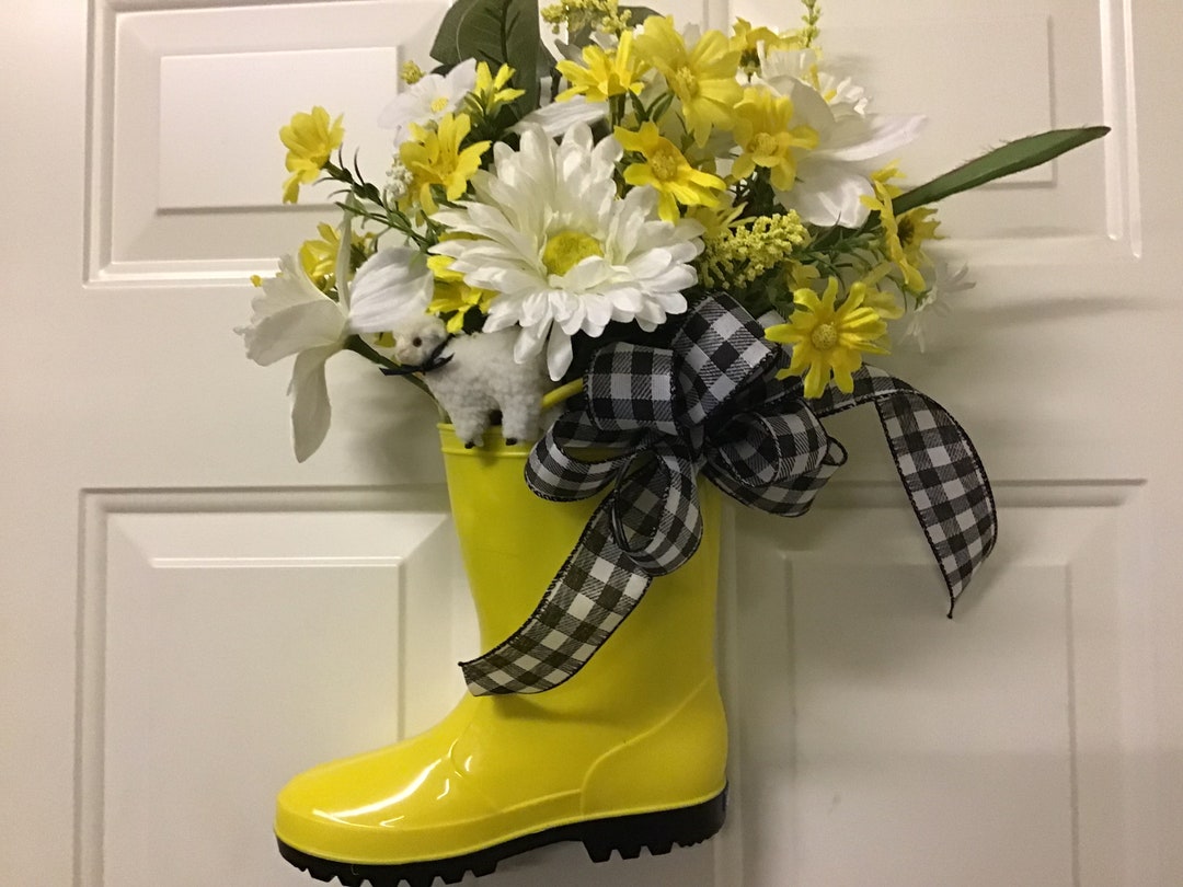 BESTSELLING Easter and Spring Sheep Rain Boot Wreath, Yellow Boot ...