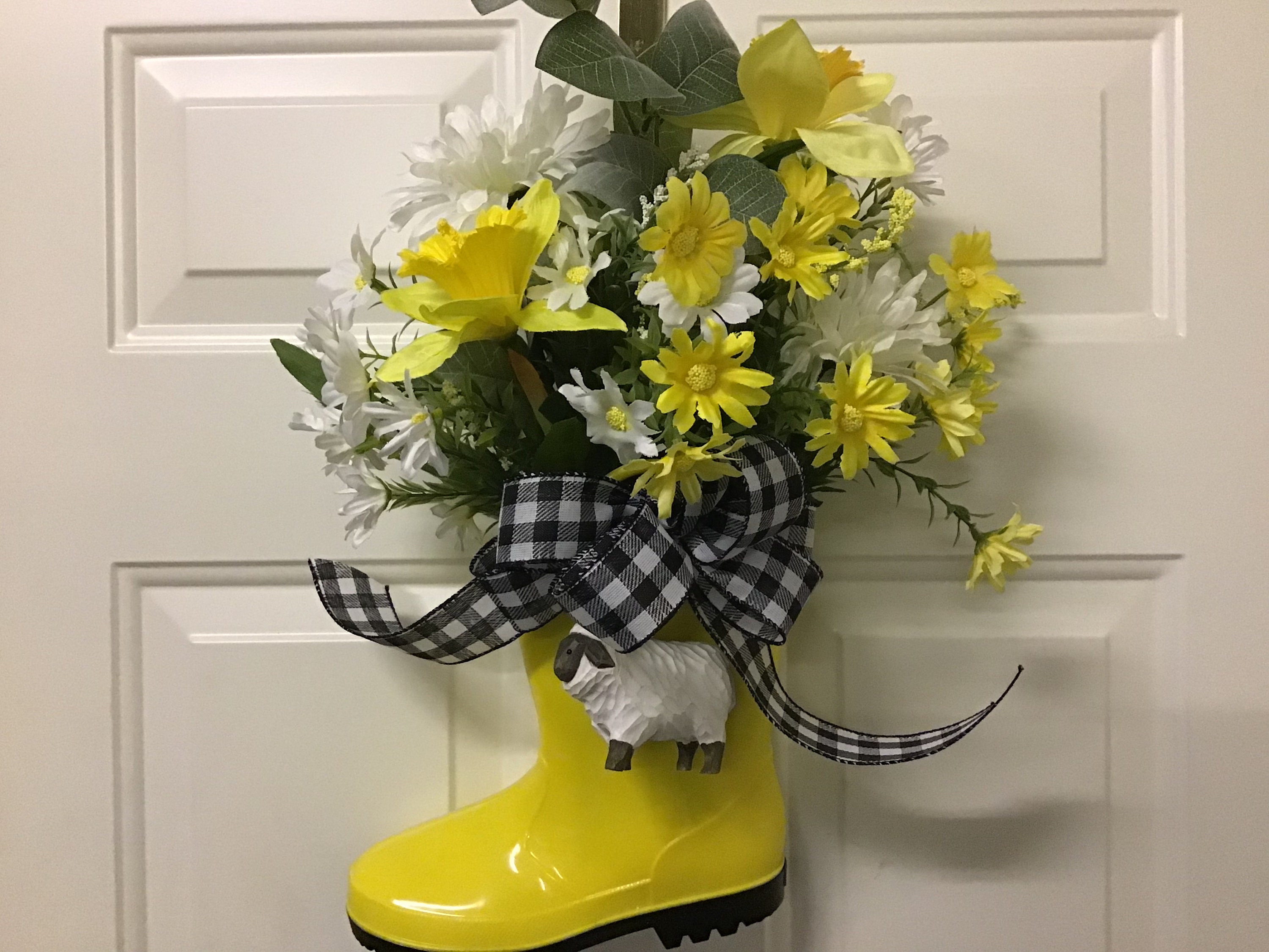 BESTSELLING Spring Sheep Rain Boot Wreath, Farmhouse Style Yellow Boot ...