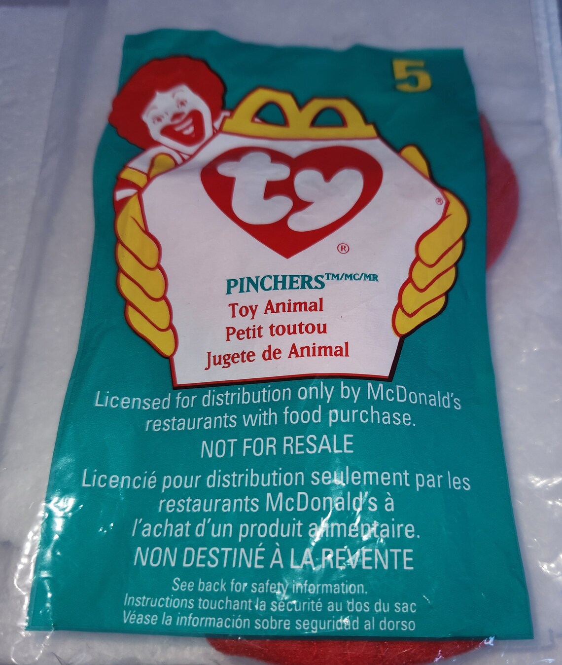Pinchers Teenie Baby Lobster #5 Sealed in Bag.~rare New 1993 Mcdonald's ...
